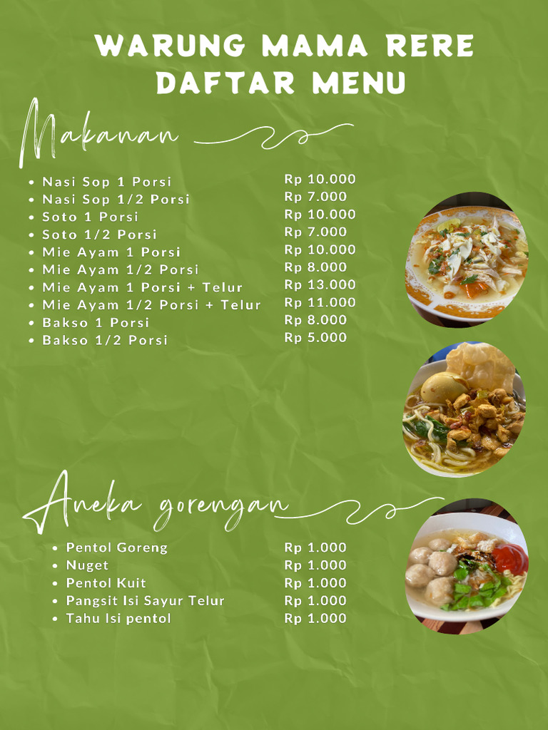 Daftar Menu Mama Rere | PDF