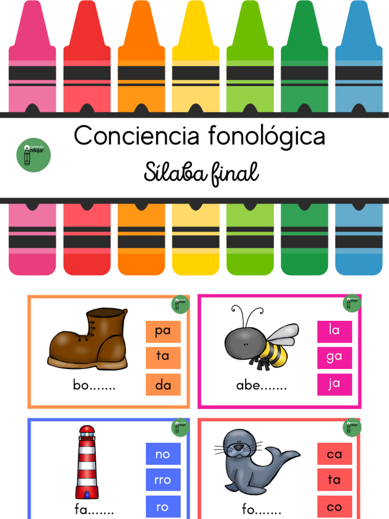 Bonitas Tarjetas Conciencia Fonologica Silaba Final | PDF