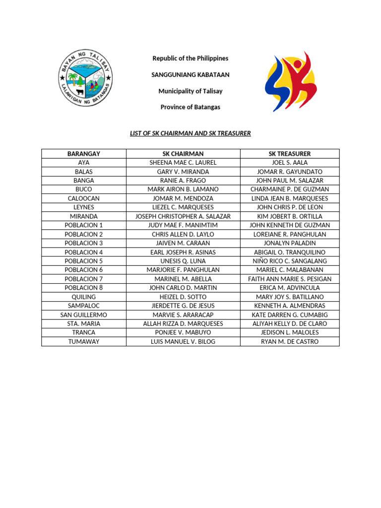 SK Fed Talisay (Chairperson & Treasurer) | PDF