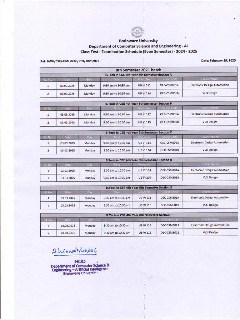 CT-1 Schedule Sem-8 | PDF
