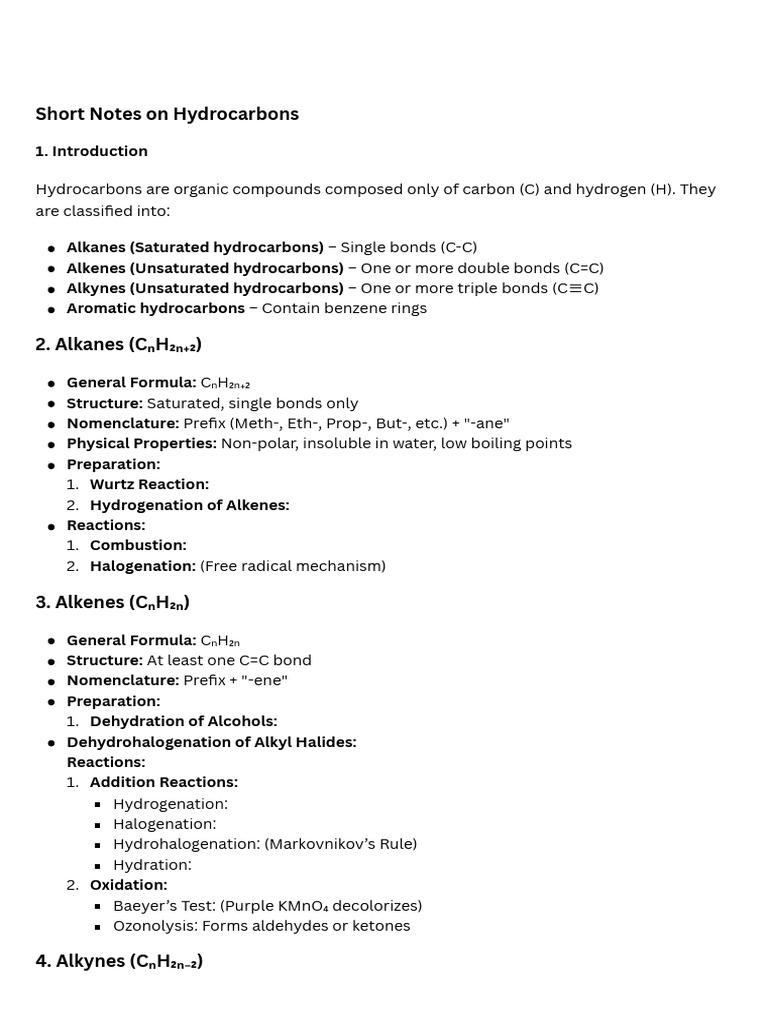 Short Notes On Hydrocarbons | PDF
