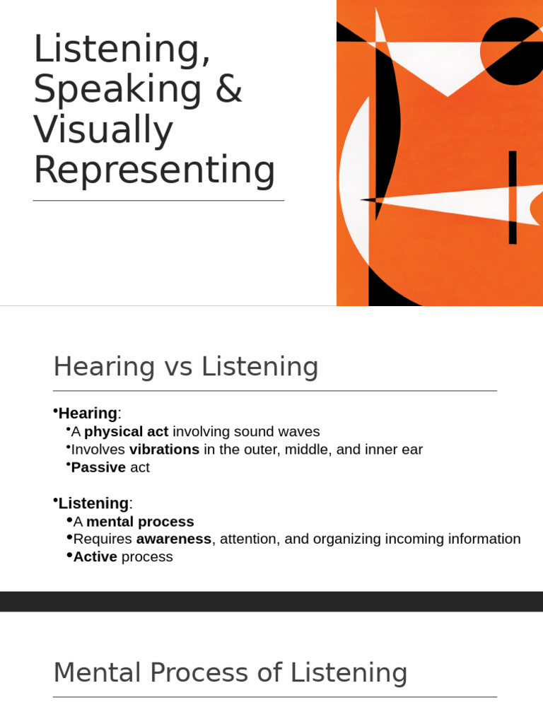 Listening, Speaking Visually Representing | PDF | Vocabulary | Speech