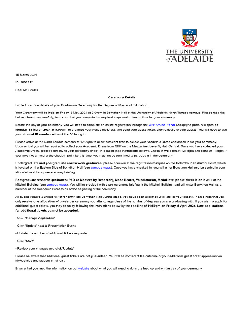 Graduation Ceremony Invitation Letter | PDF