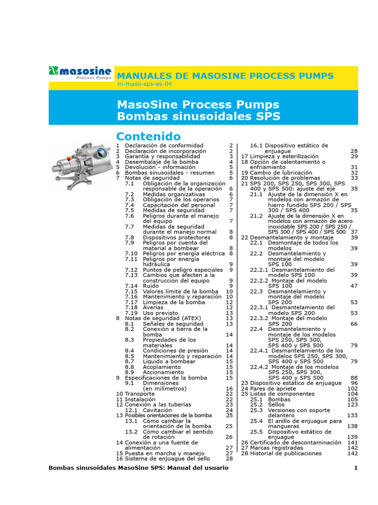 m Masosine Sps Pump Esla (1) | PDF | Bomba | Rodamiento (Mecánico)