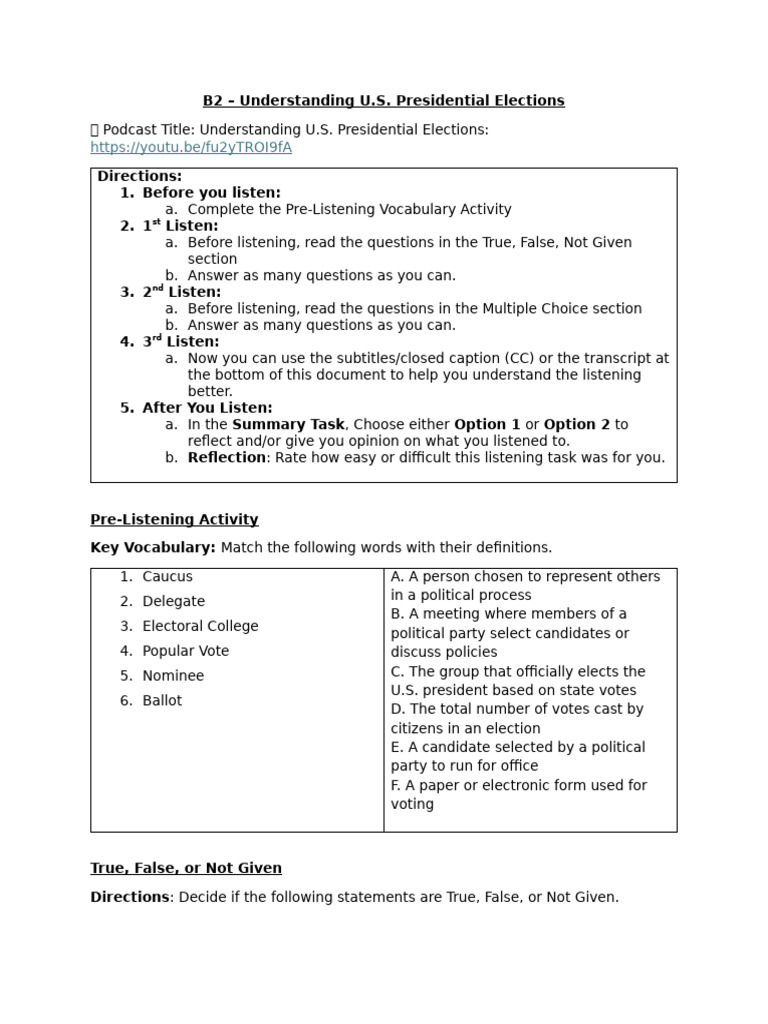B2 Understanding U S Presidential Elections Pdf Elections Voting