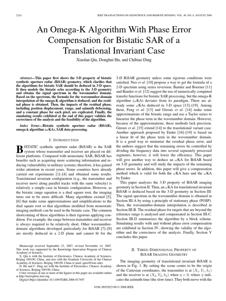 An Omega-K Algorithm With Phase Error | PDF | Telecommunications Engineering | Electronics
