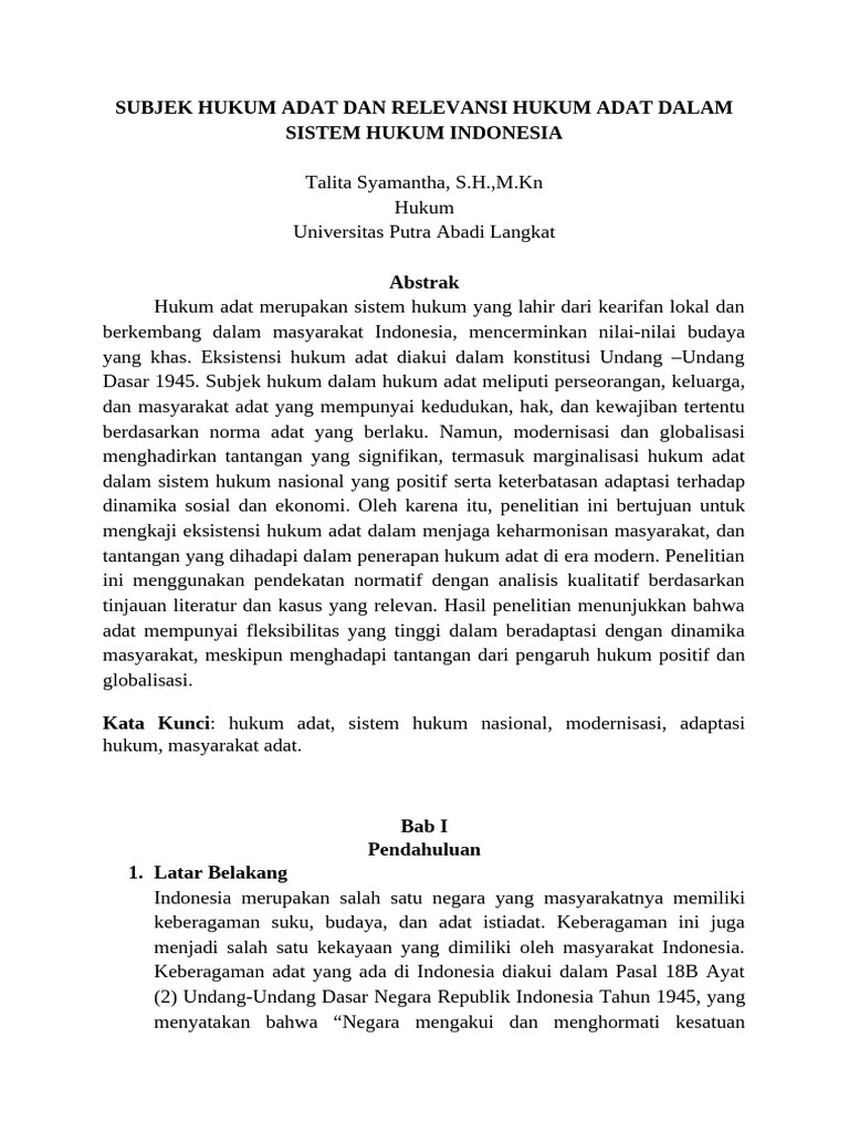 Subjek Hukum Adat di Indonesia | PDF