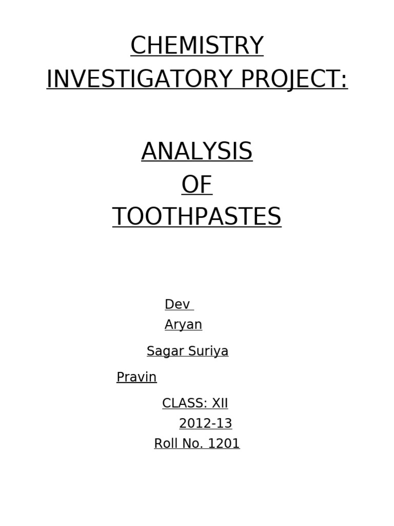 Analysis of Toothpaste Chemistry Investigatory Project Class 12 | PDF ...