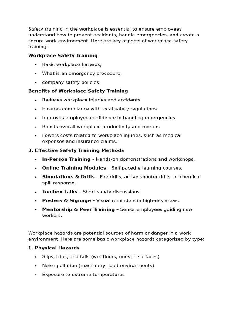 Essential Workplace Safety Training Guide | PDF | Occupational Safety ...
