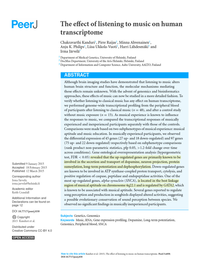 Kanduri Et Al. 2015. Music Transcriptome | PDF | Transcriptome | Bioinformatics