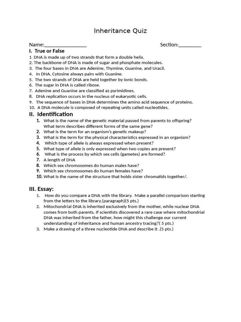 Inheritance Quiz | PDF