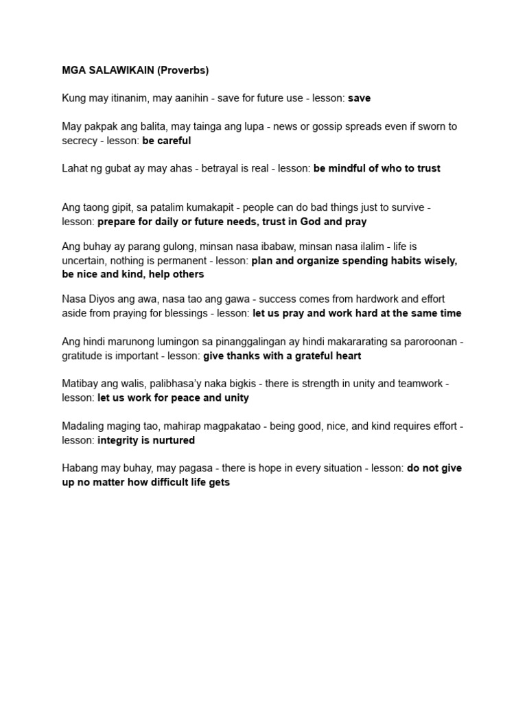 Salawikain at Bugtong | PDF