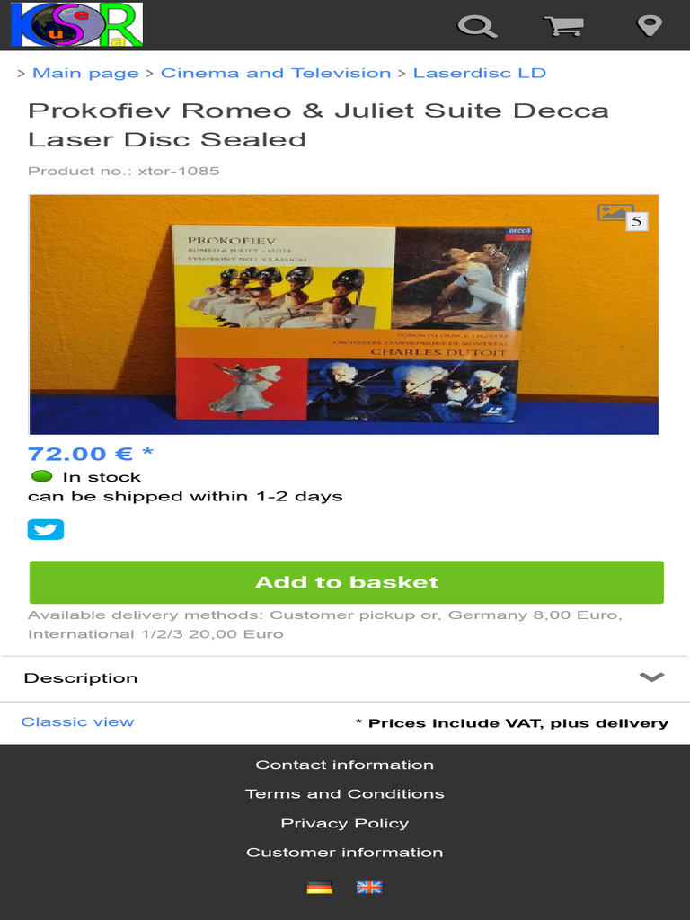 Prokofiev Romeo & Juliet Suite Decca Laser Disc Sealed - KuSeRa | PDF