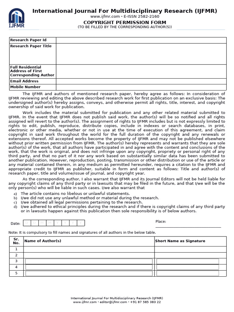 Copyright Permission Undertaking Form | PDF | Copyright | Academic ...