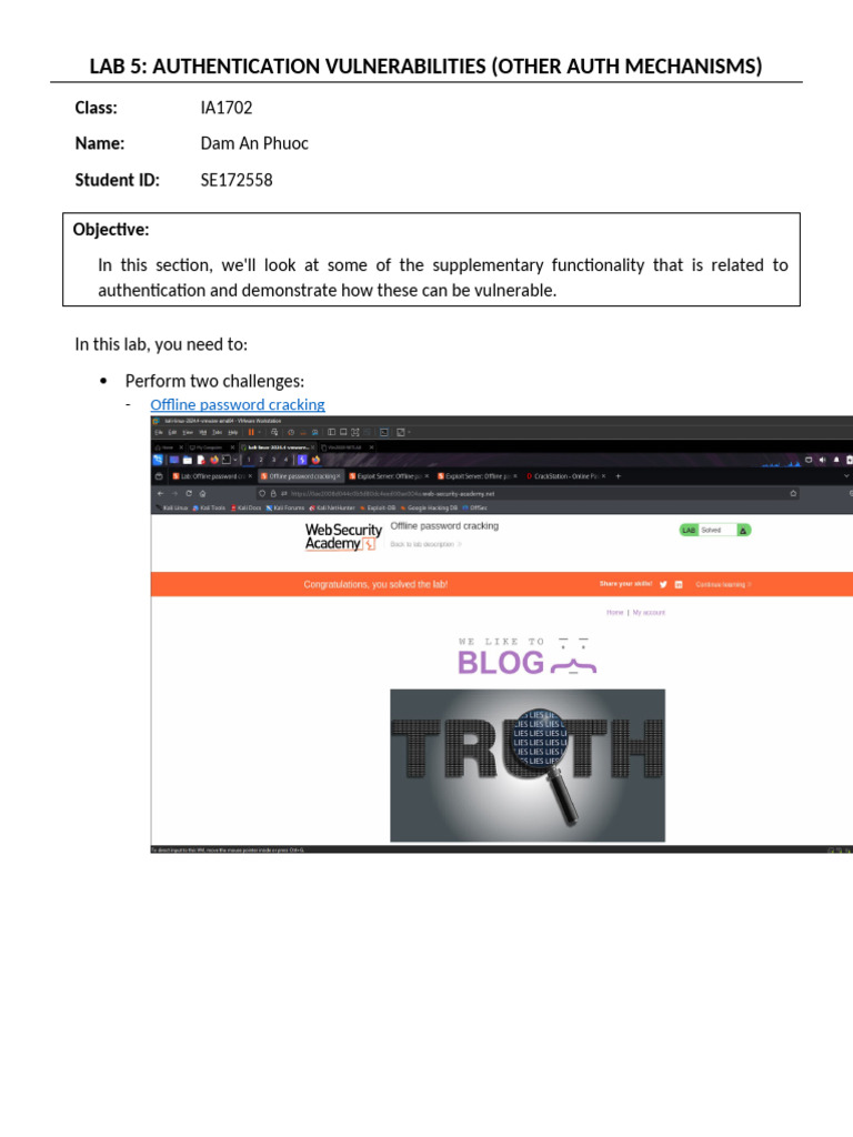 Lab5 - Authentication Vulnerabilities (other auth mechanisms) | PDF