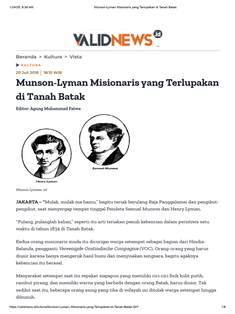 Munson-Lyman Misionaris Yang Terlupakan Di Tanah Batak | PDF