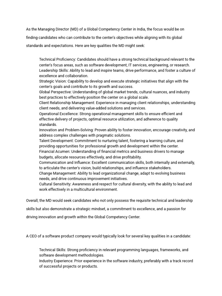 What Does A MD of A Global Competency Center in India Look For A ...