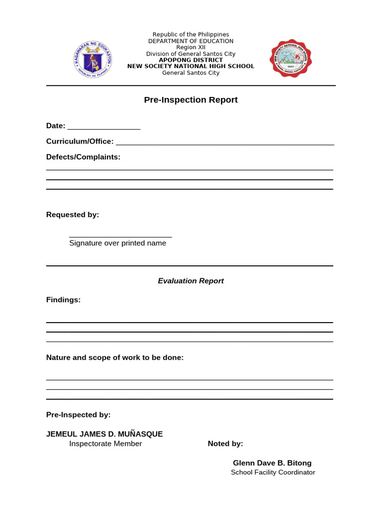 Pre and Post Inspection Reports | PDF | Quality