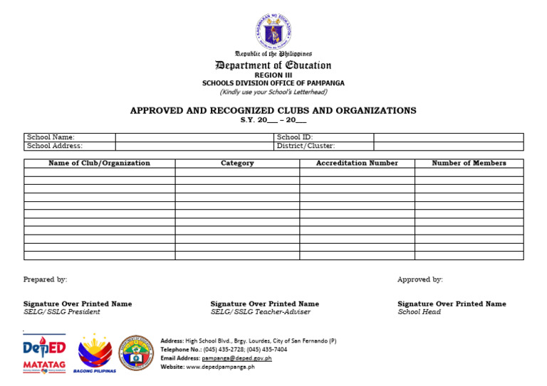 Template - Approved and Recognized Clubs and Organizations | PDF