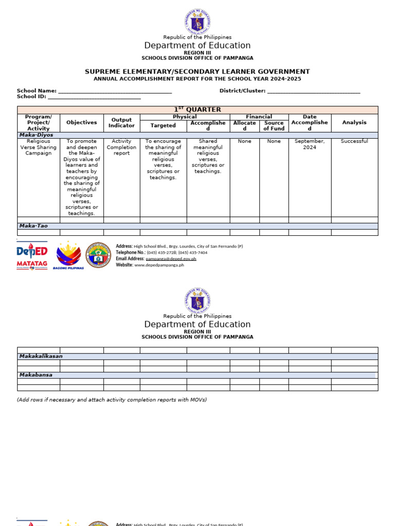 Template - SELG SSLG Annual Accomplishment Report | PDF
