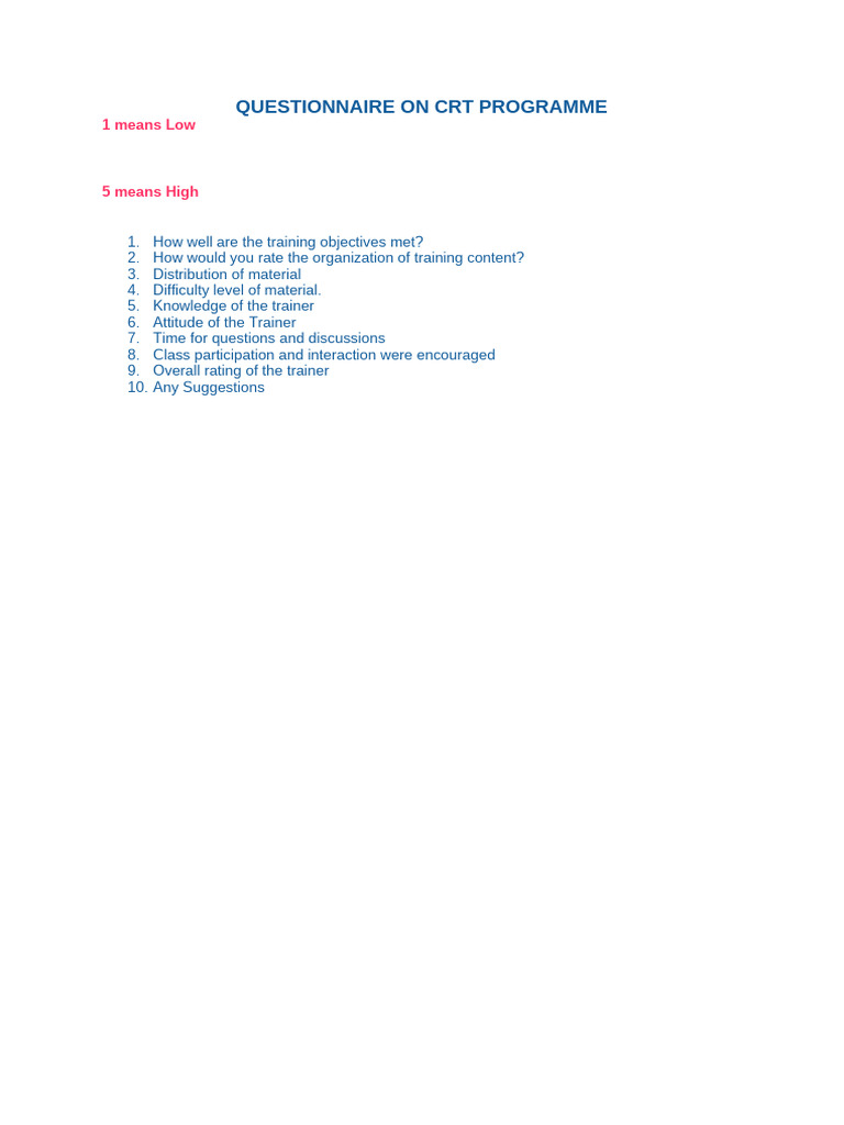CRT Programme Training Feedback Survey | PDF