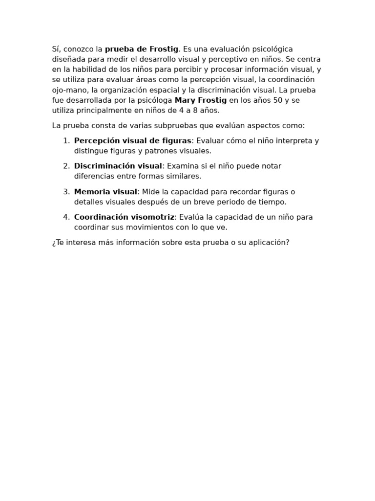 Prueba de Frostig: Evaluación Visual Infantil | PDF