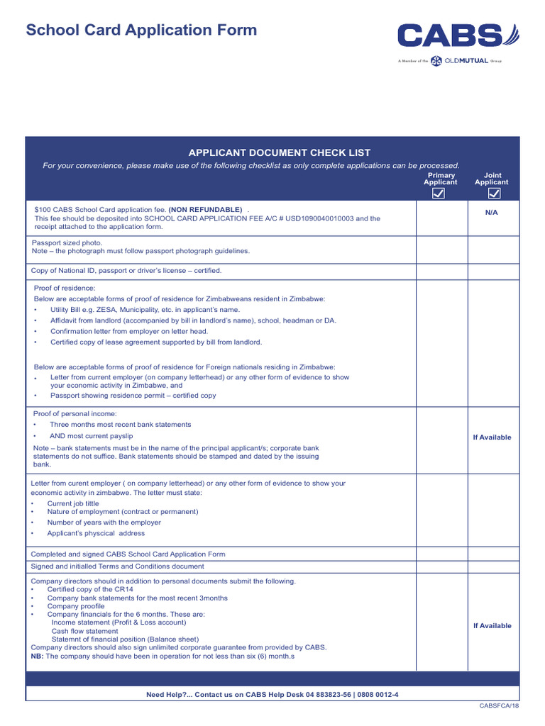 School Card Application A4 | PDF | Banks | Credit