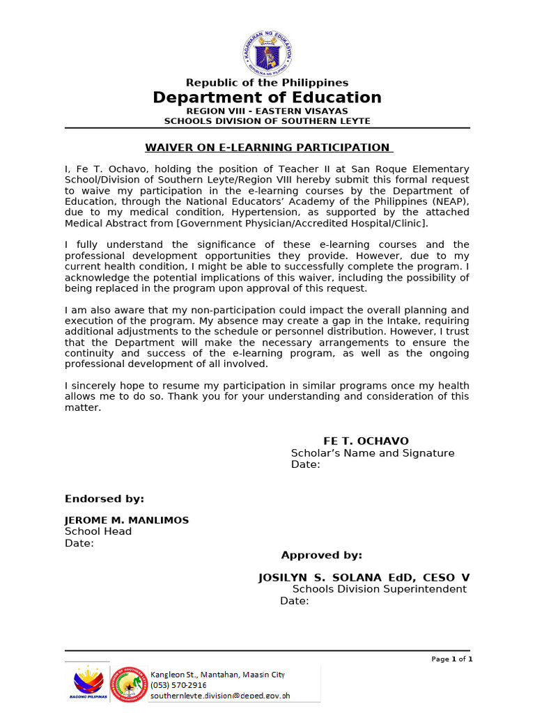 E-Learning Waiver Request Form | PDF