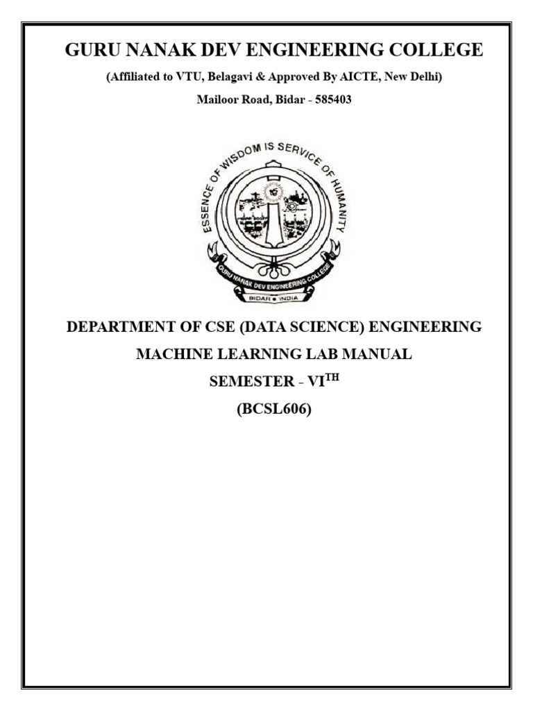 ML Lab Manual for CSE Students | PDF | Principal Component Analysis | Machine Learning