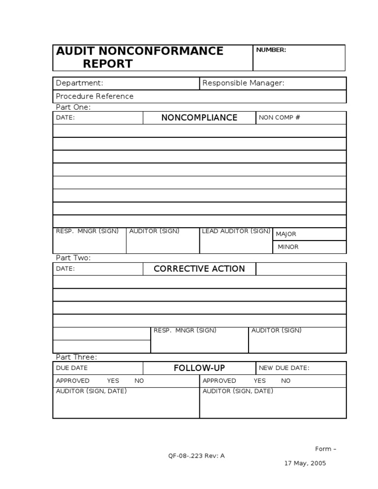 Audit Non Conformance Report Form | PDF | Finance & Money Management | Law