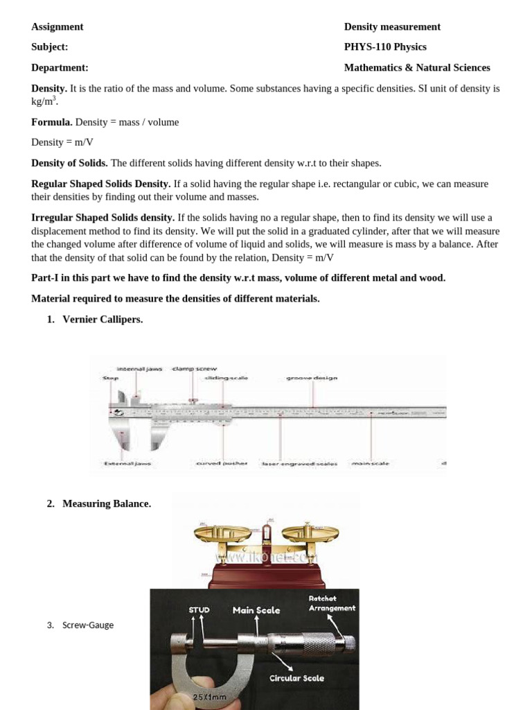Assignment Density Measurement | PDF | Density | Volume