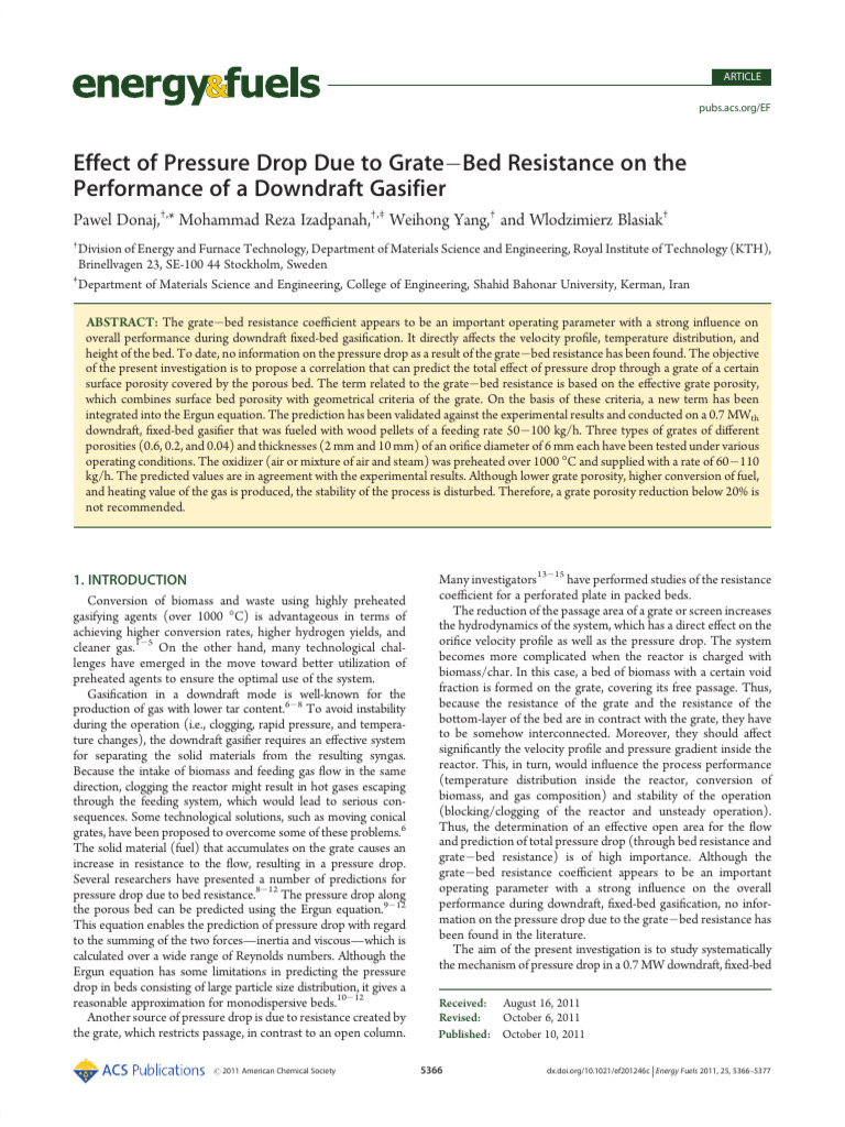Grate-Bed Resistance in Gasifiers | PDF | Gasification | Gases