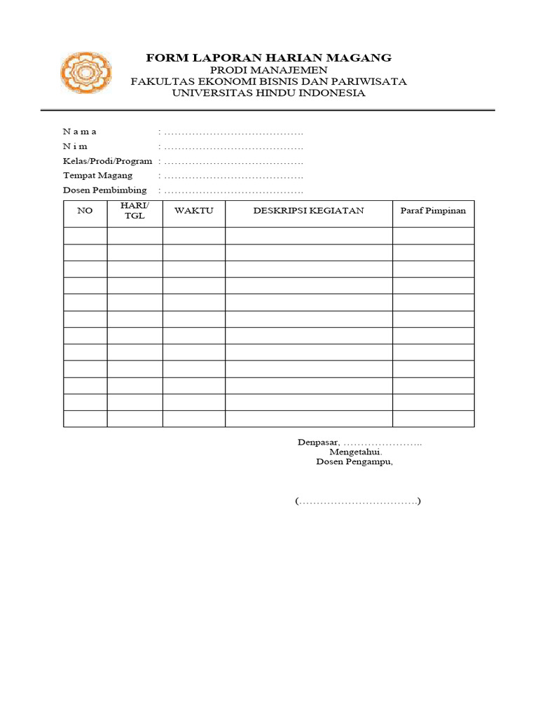 FORM LAPORAN HARIAN Dan NILAI MAGANG 2025 | PDF