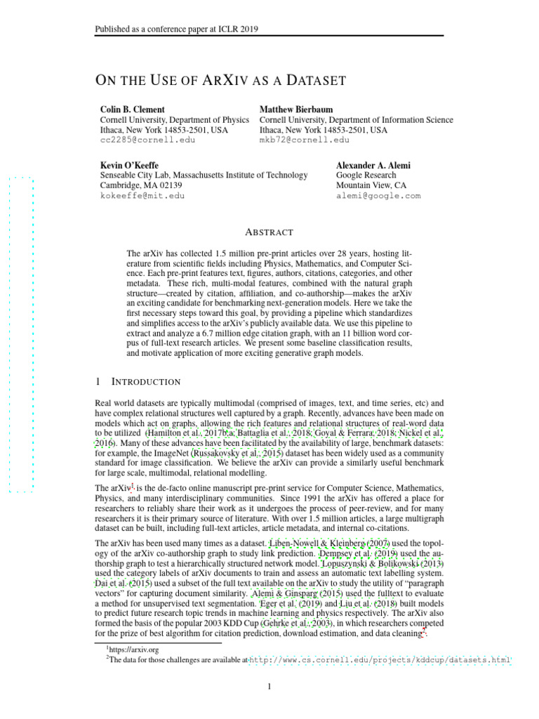On The Use of Arxiv As A Dataset | PDF | Metadata | Statistical Classification