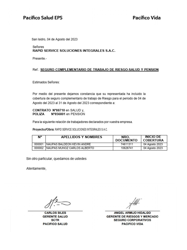 SCTR Agosto 2023 Rapid Service | PDF