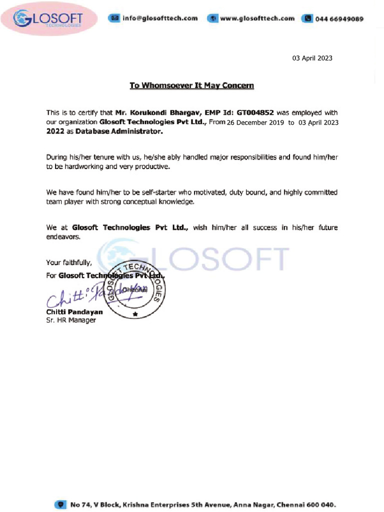 Exp Glosoft Technologies PVT | PDF