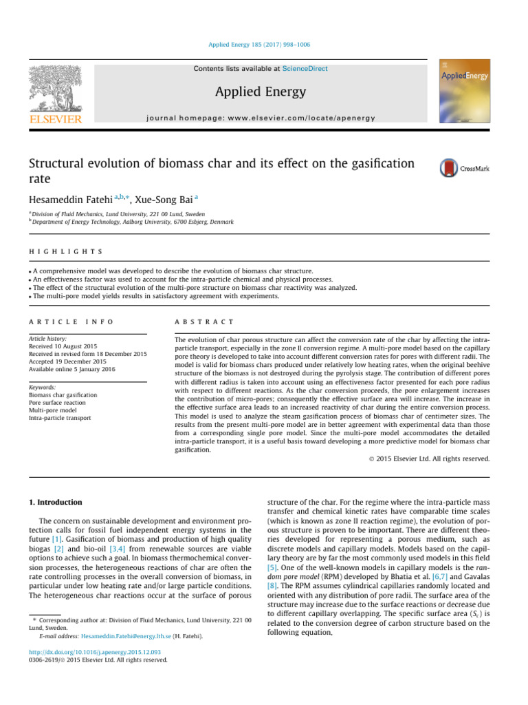 Biomass Char Structure and Gasiﬁcation Rate | PDF | Diffusion | Porosity