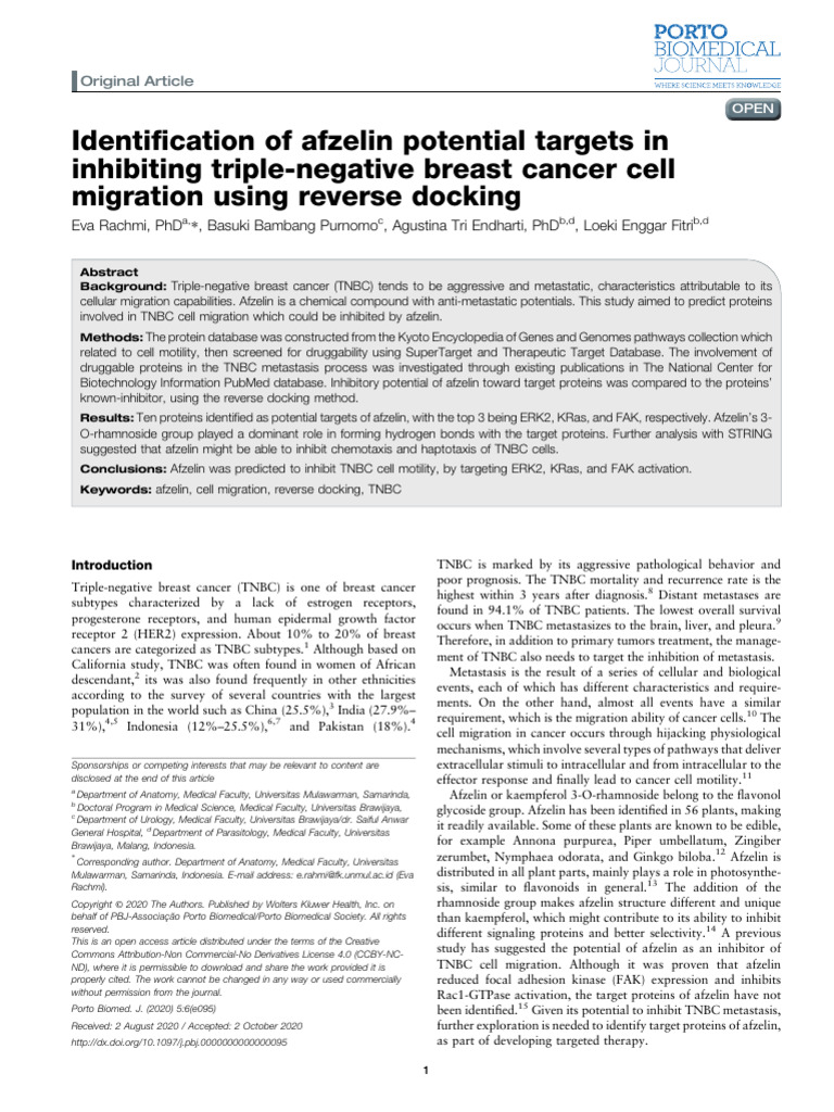 Afzelin - Potential - Targets - in TNBC | PDF | Metastasis | Cancer