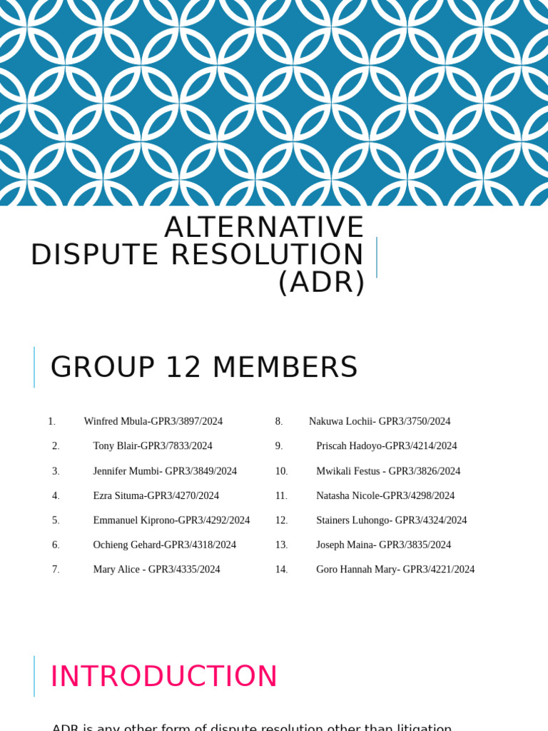 Alternative Dispute Resolution (Adr) - Group 12 | PDF | Alternative Dispute Resolution | Mediation