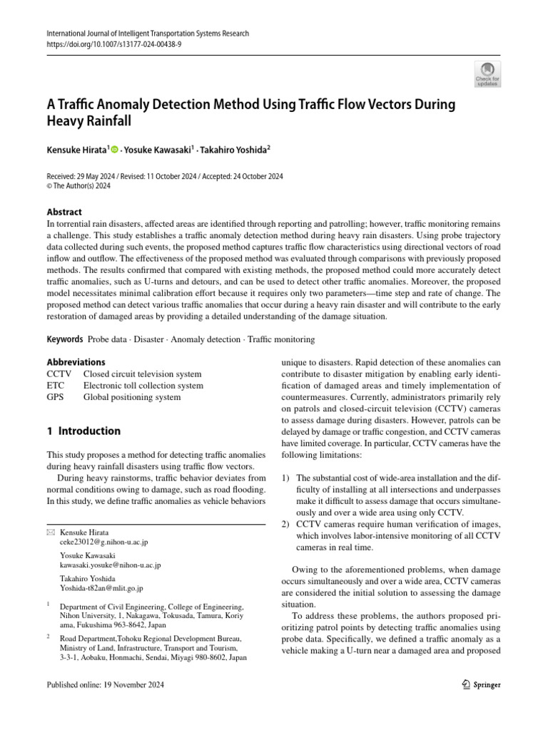 A Traffic Anomaly Detection Method Using Traffic Flow Vectors During Heavy Rainfal | PDF ...
