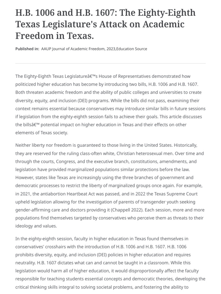 H.B. 1006 and H.B. 1607_ The Eighty-Eighth Texas Legislature's Attack ...