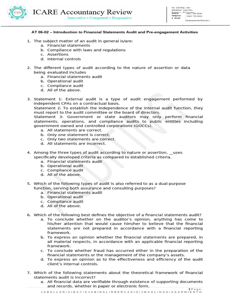 Introduction To FS Audit and Pre-Engagement Activities | PDF | Audit ...