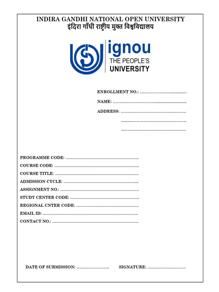 IGNOU Assignment Cover Page Format | PDF