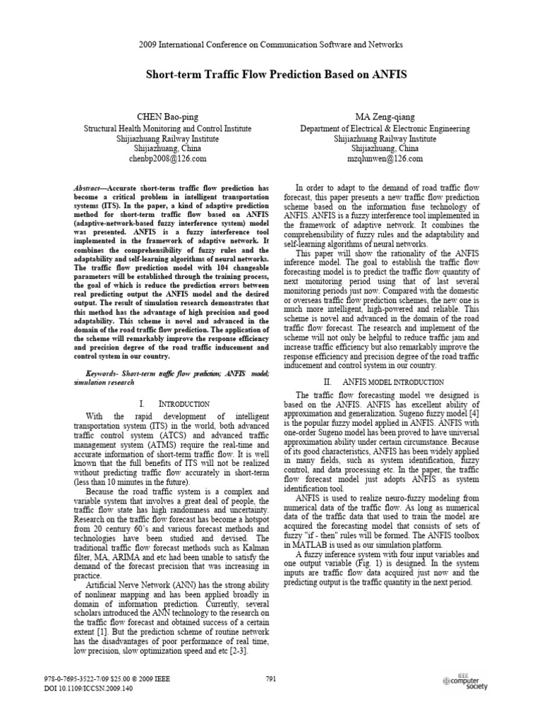 Short Term Traffic Flow Prediction Based On Anfis Pdf Forecasting Prediction