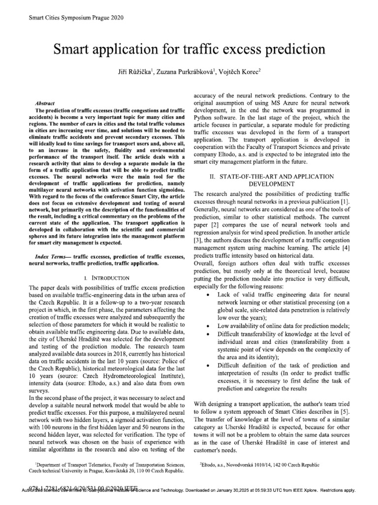 Smart application for traffic excess prediction | PDF