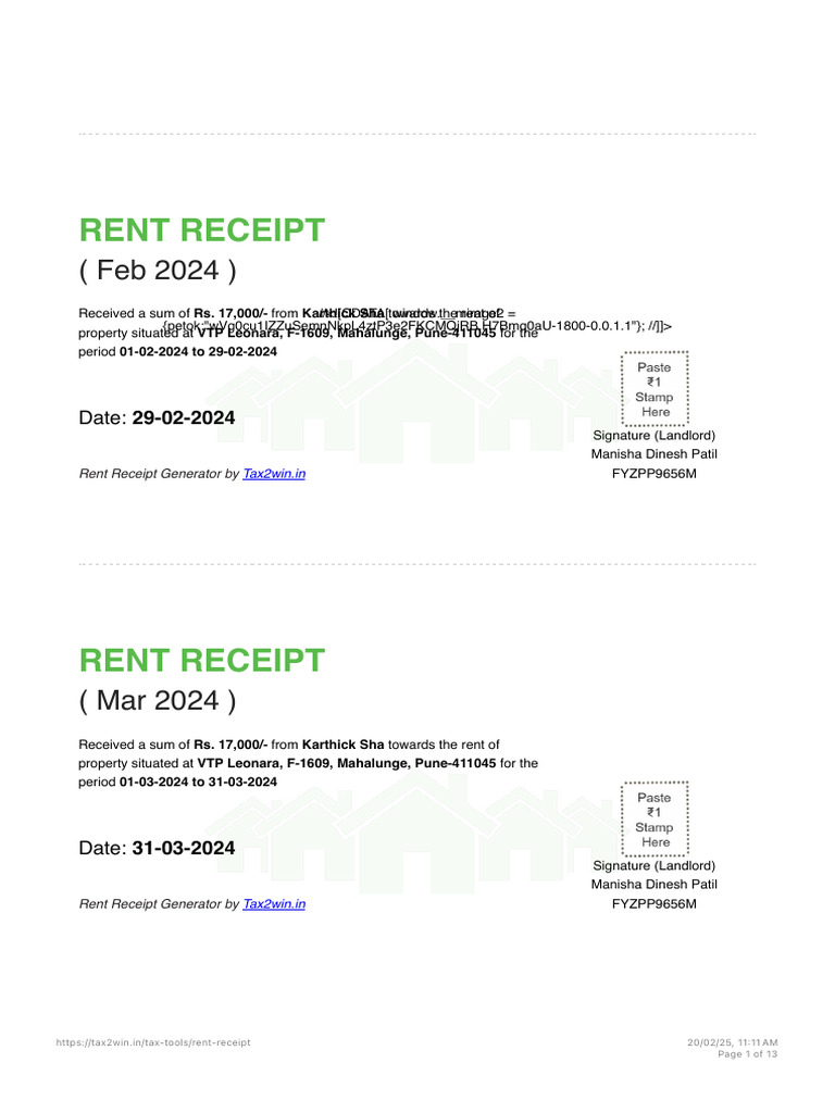 Rent Receipts Generator - Generate Free Rent Receipts Online - Tax2win ...