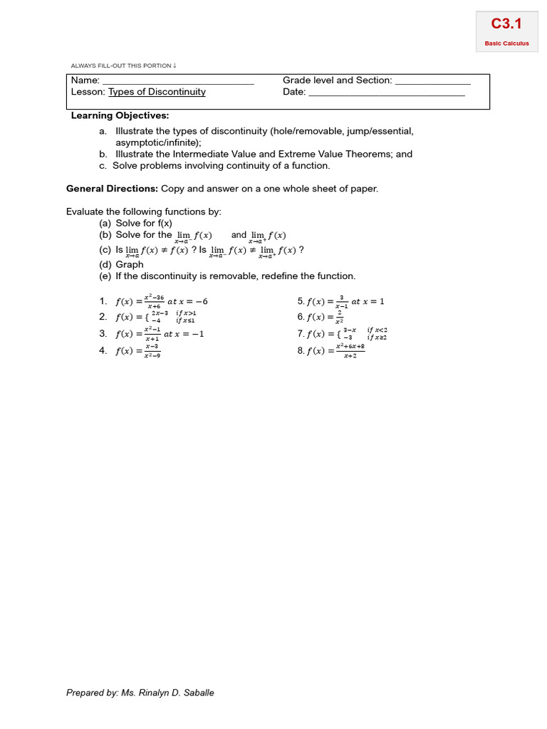 C3.1 Types of Discontinuity | PDF