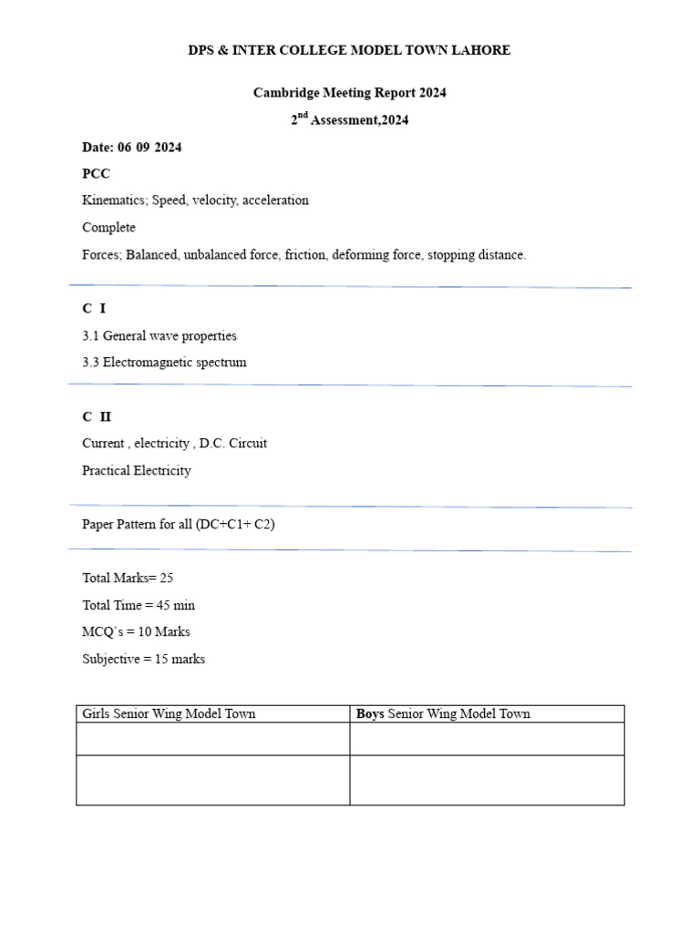 DPS Model Town Lahore Cambridge Report 2024 | PDF