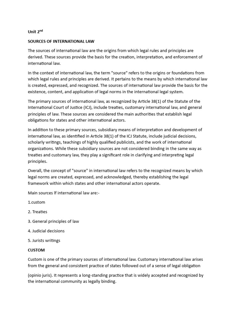 International Law Unit 2nd | PDF | Treaty | International Law