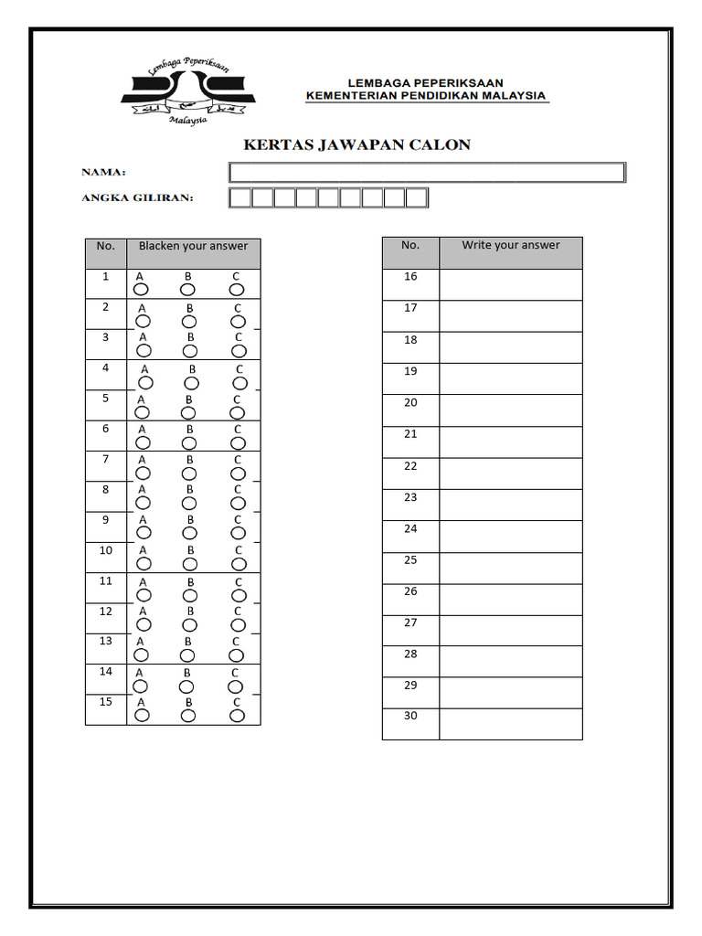 Answer Sheet Listening 2022 | PDF